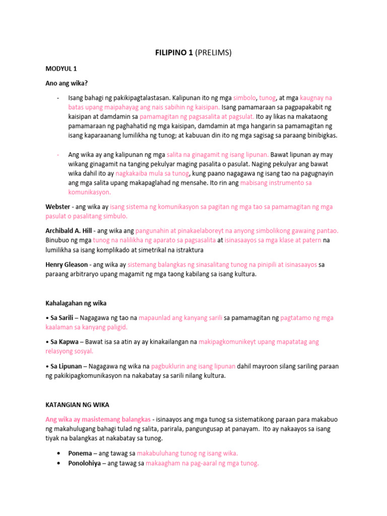 Fil1 Notes Prelims | PDF | Tagalog Language | Social Science