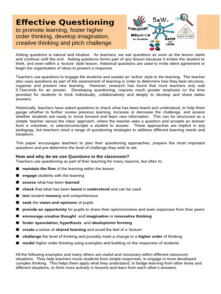 Effective Questioning Blooms Example | PDF