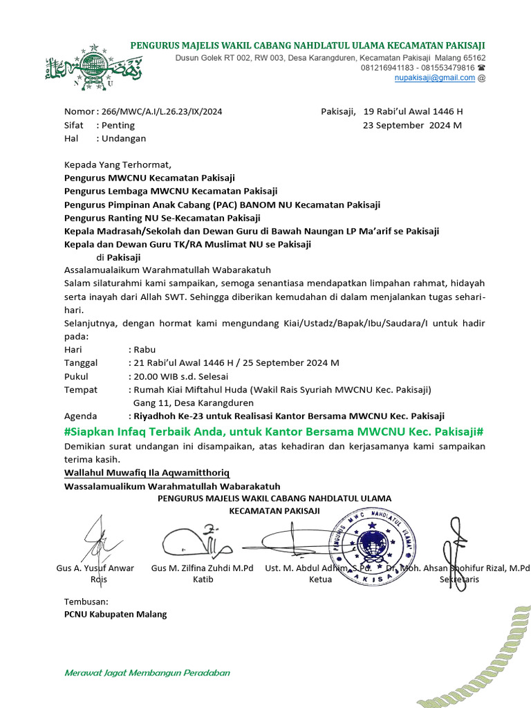 266 Undangan Riyadhoh Ke 23 | PDF