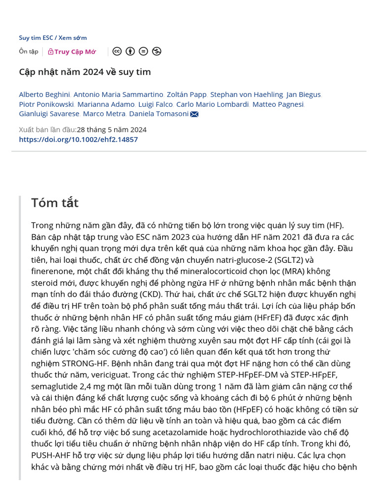 Cập Nhật Năm 2024 Về Suy Tim - Beghini - ESC Suy Tim - Thư Viện Trực Tuyến Wiley | PDF