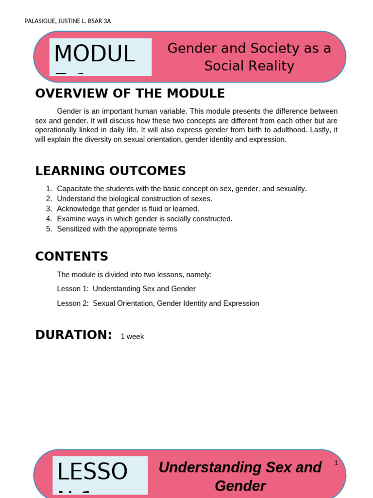 Module 1 Gender and Society | PDF | Gender | Gender Studies