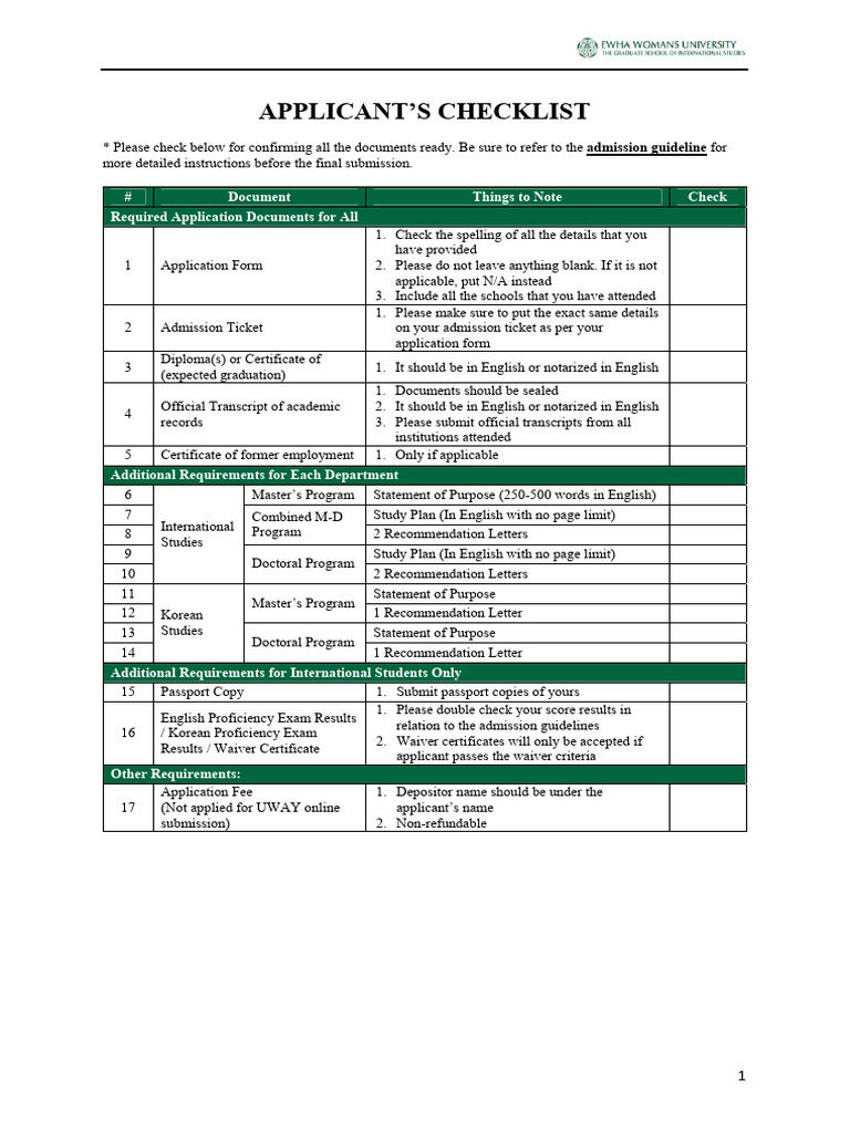 Checklist English | PDF