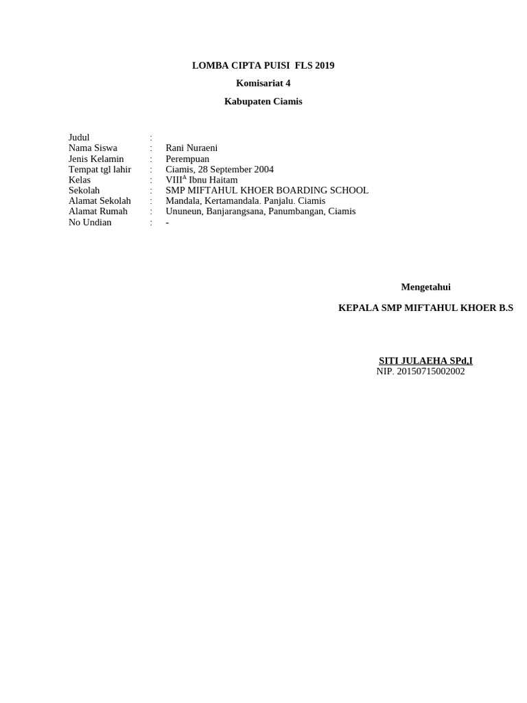 Lomba Cipta Puisi FLS 2019 | PDF