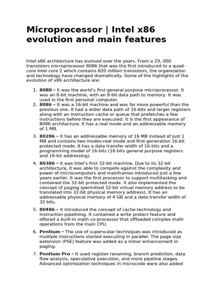 Microprocessor Intel x86 Evolution and Main Features | PDF | Central ...