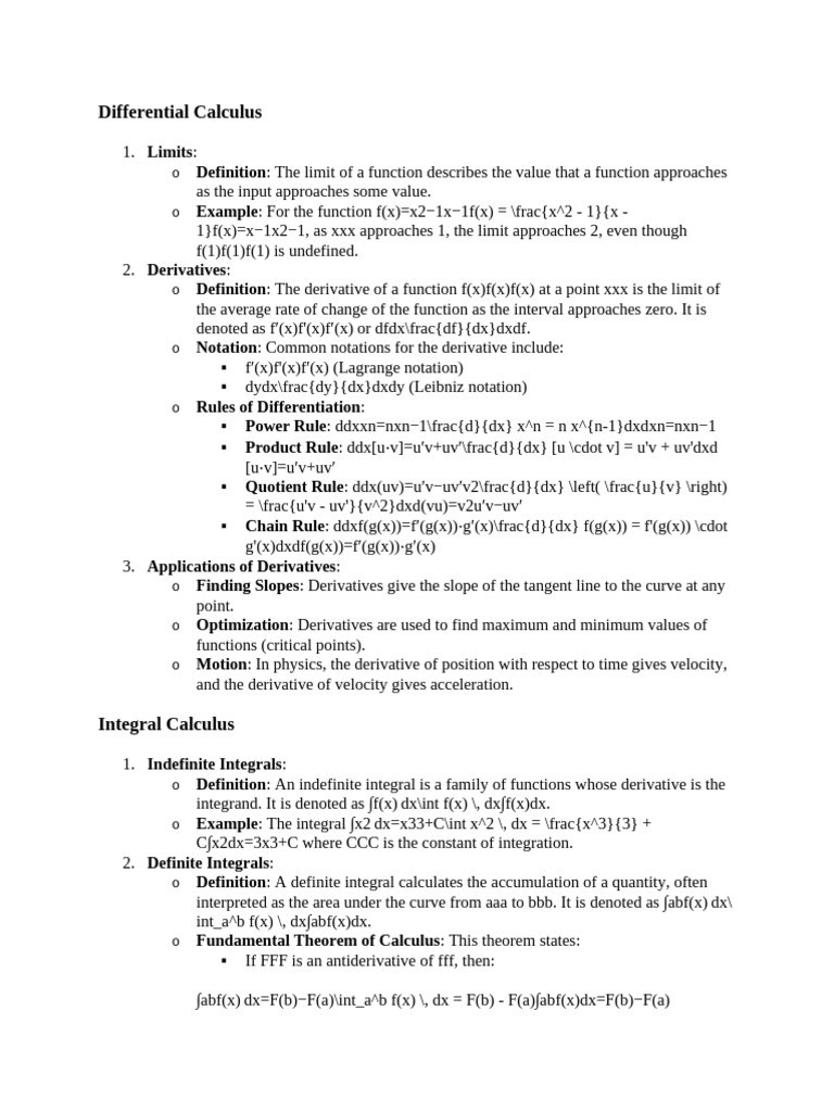 Calculus Notes | PDF
