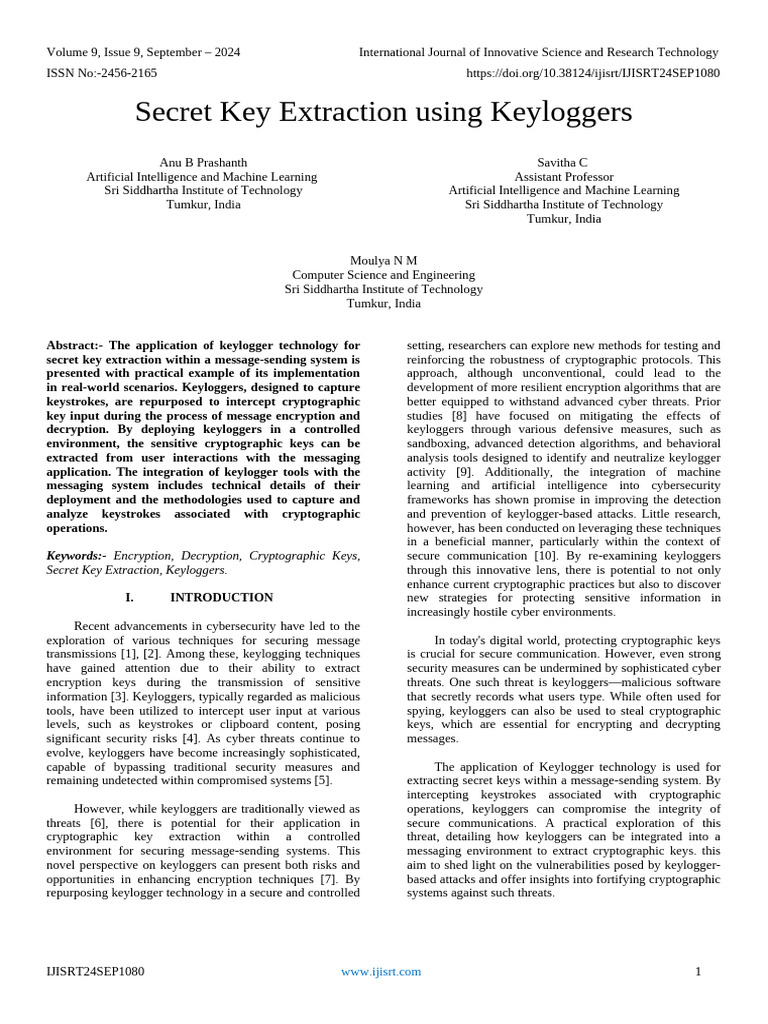 Secret Key Extraction Using Keyloggers Pdf Key Cryptography