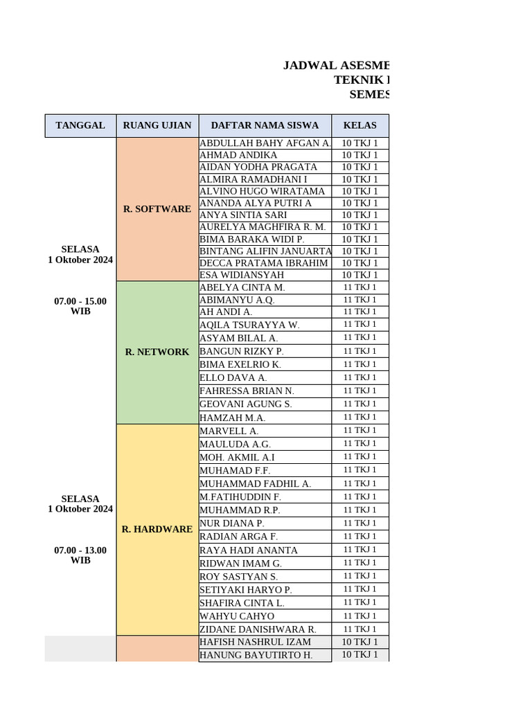 Jadwal Ats Ta 2024-2025 - TJKT - Revisi | PDF