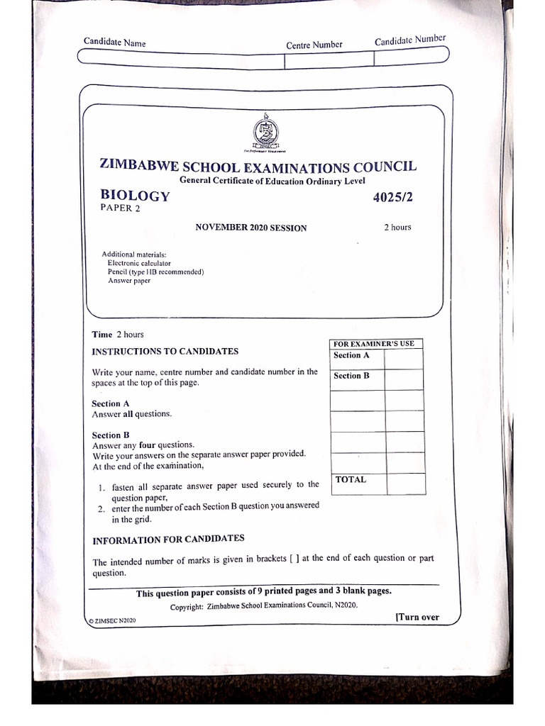 Bio Paper 2020 O LVL | PDF