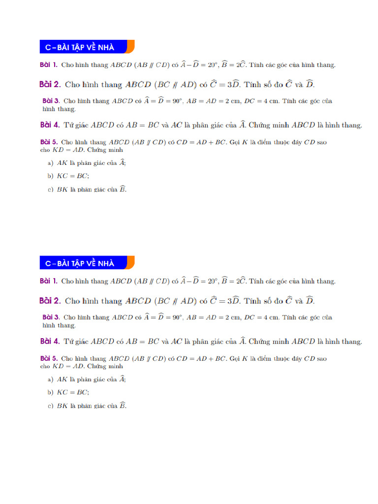 BTVN - Hình Thang 1 | PDF