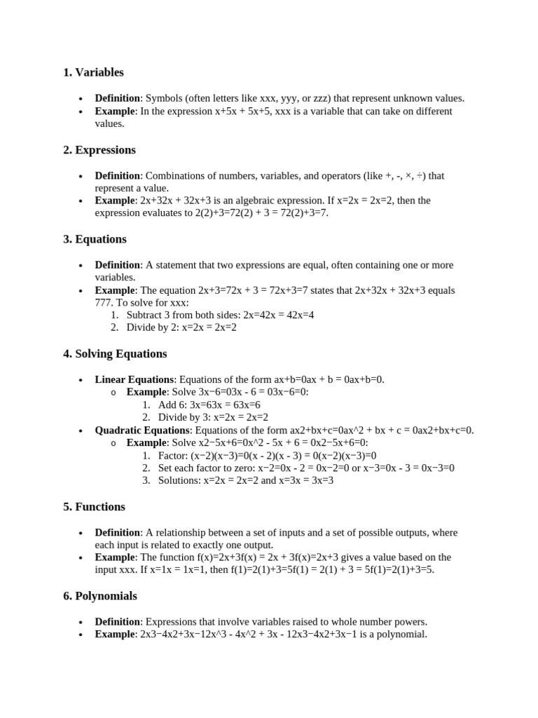 Algebra Notes | PDF