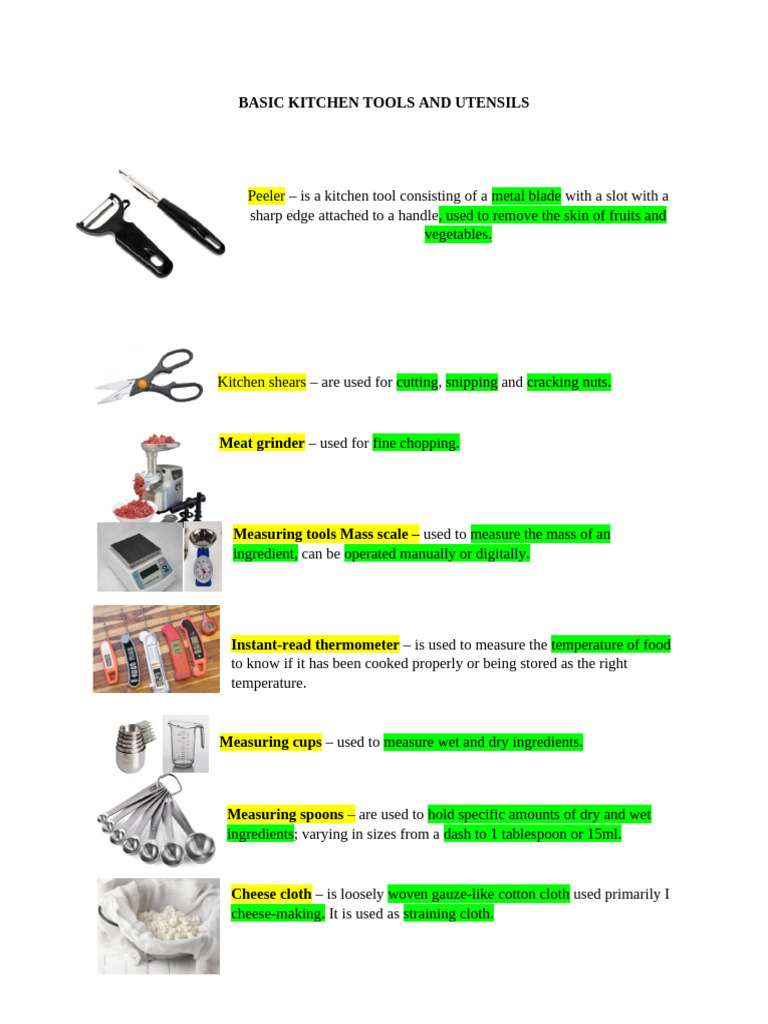 Basic Kitchen Tools and Utensil1 | PDF