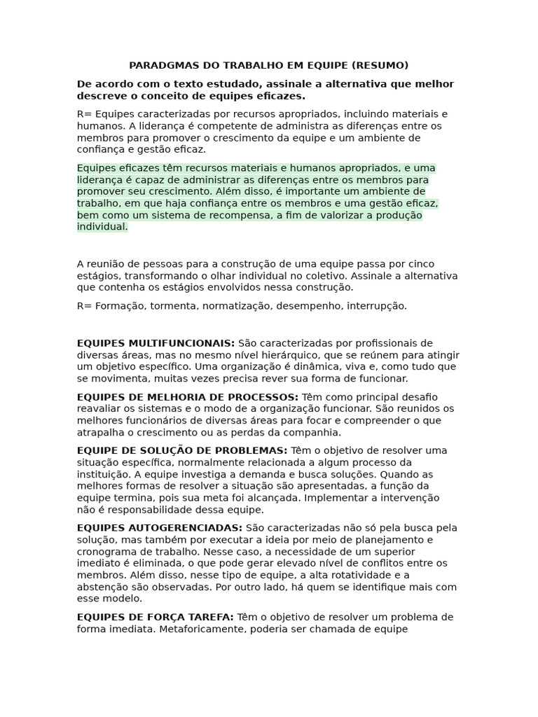 Paradgmas Do Trabalho em Equipe | PDF