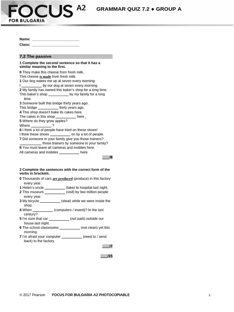 Grammar Quiz 7 2A | PDF