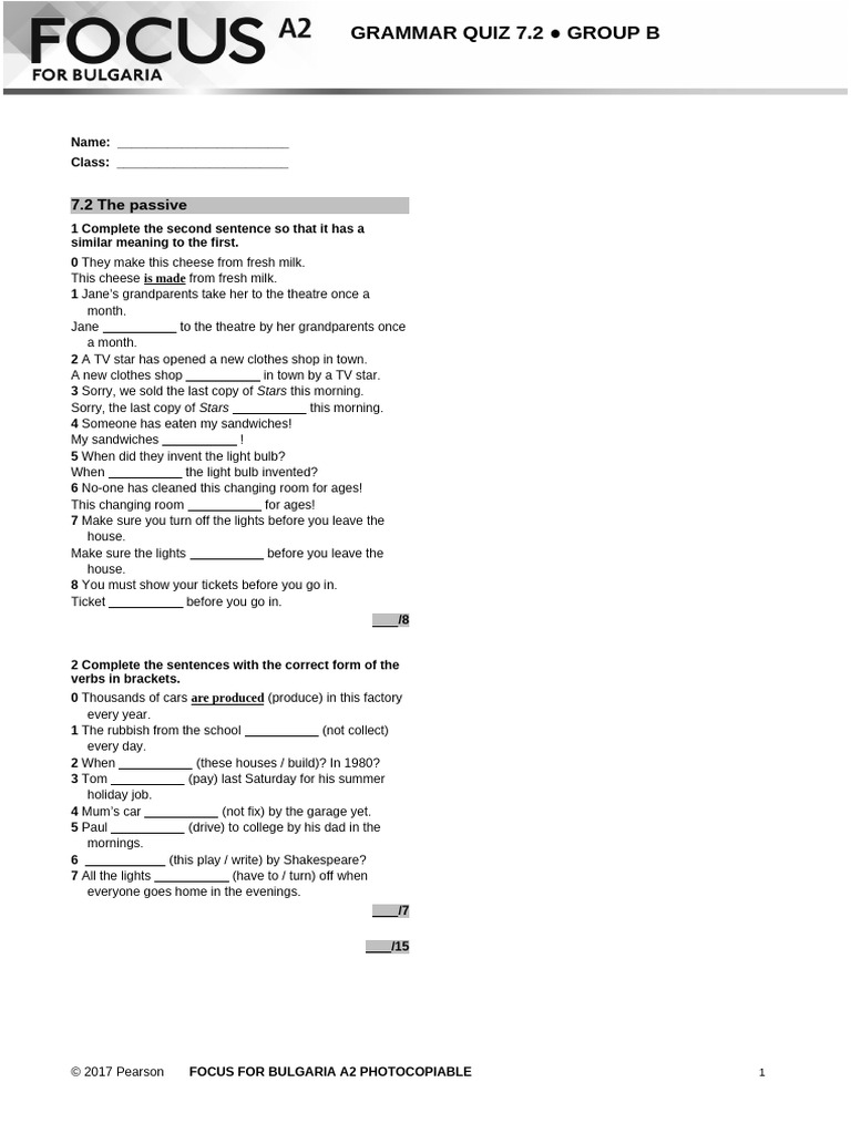 Grammar Quiz 7 2B | PDF