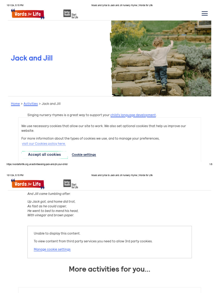 Music and Lyrics To Jack and Jill Nursery Rhyme - Words For Life | PDF