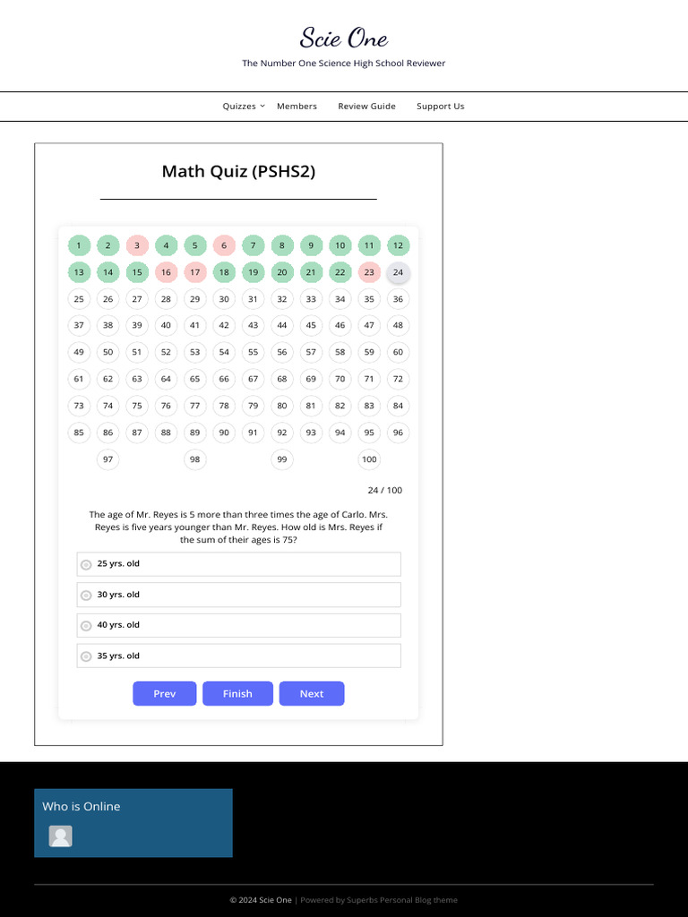 Math Quiz (PSHS2) Scie One Mathematics 4 | PDF