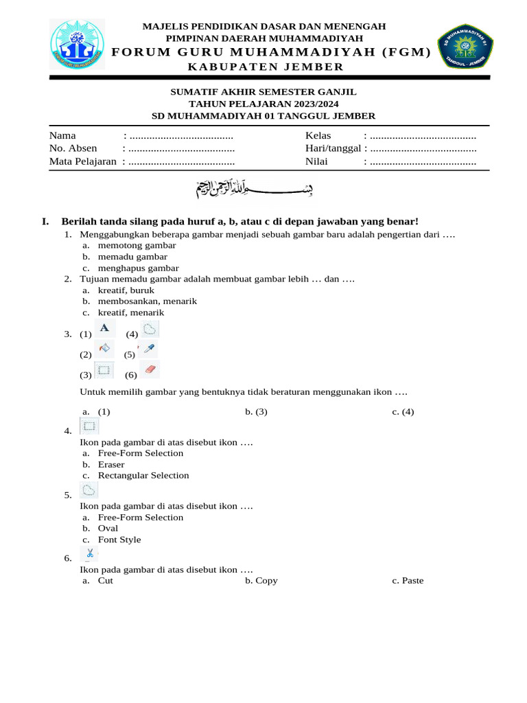 Naskah Soal Pas Kelas 3 SMT 1 2023-2024 | PDF