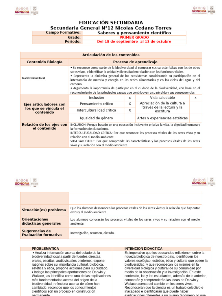 Planeacion Ciencias Primergardo Octubre | PDF | Biodiversidad ...