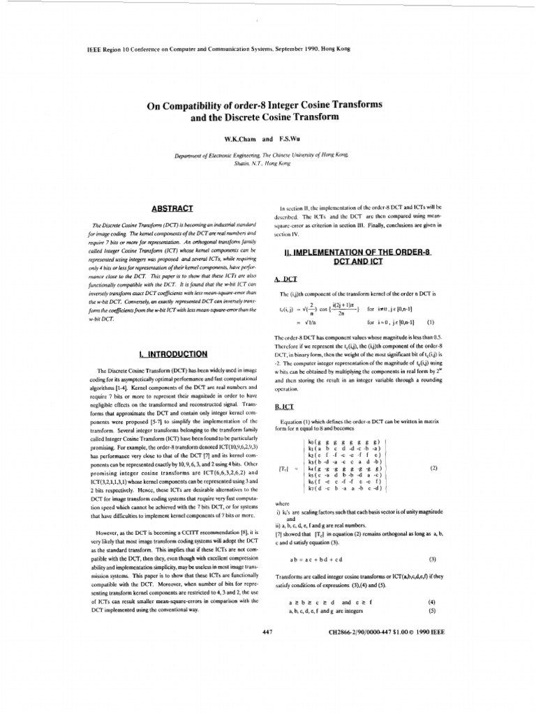 On Compatibility of Order-8 Integer Cosine Transforms and The Discrete Cosine Transform | PDF