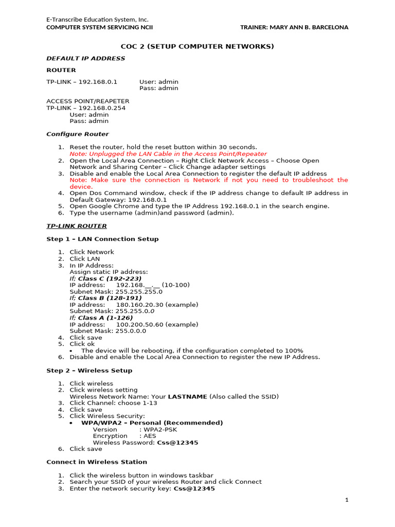Set Up Computer Networks | PDF