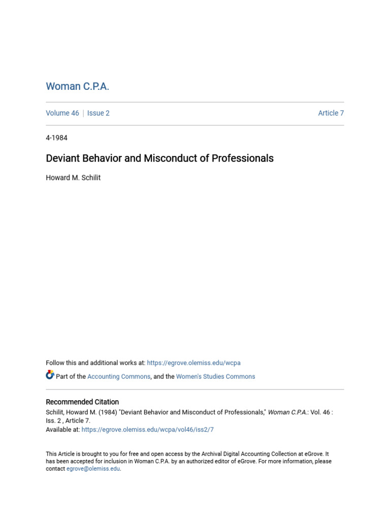 Deviant Behavior and Misconduct of Professionals | PDF | Deviance ...