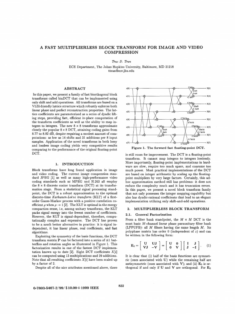 A Fast Multiplierless Block Transform For Image A N D Video Compression ...