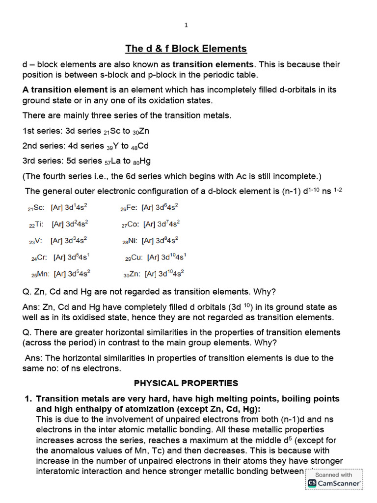 The D and F Block Elements | PDF