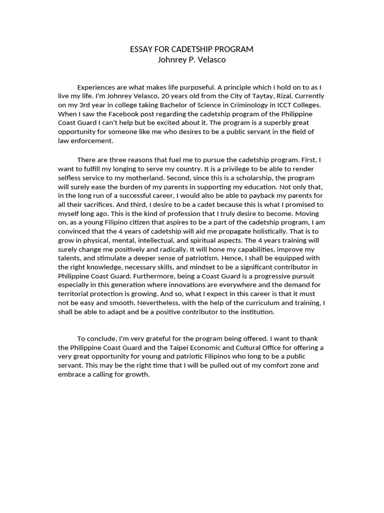 Essay For Cadetship Program | PDF