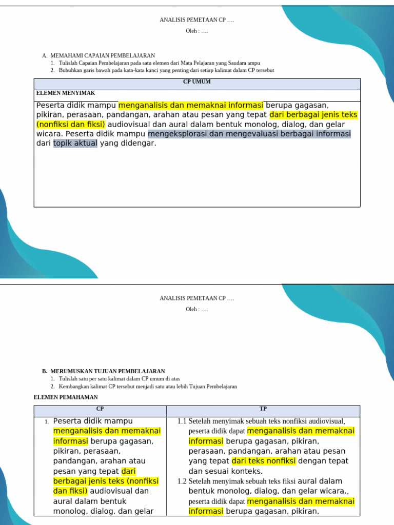 LK 2 Pemetaan CP, TP, Atp | PDF | Karier & Perkembangan | Seni & Disiplin Bahasa