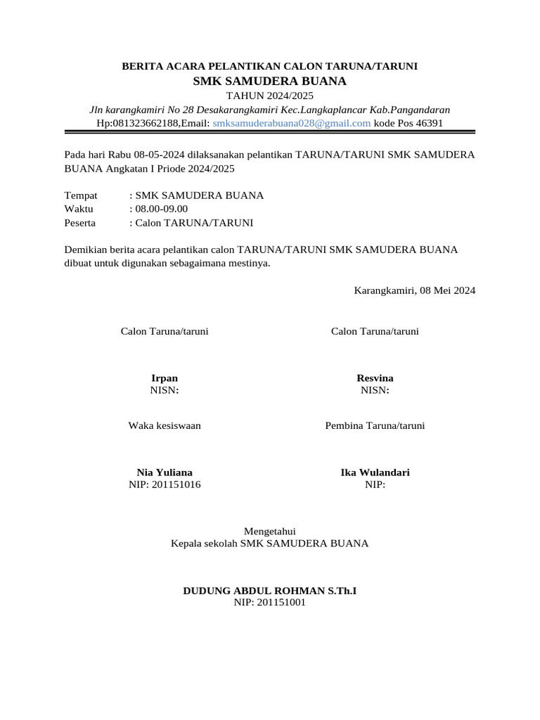 Berita Acara Pelantikan Calon Taruna | PDF