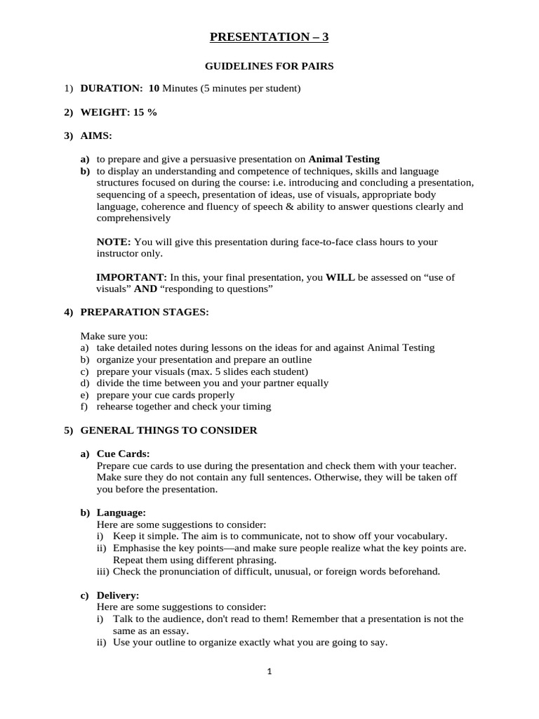 ENG102 Presentation 3 Guidelines PAIRS | PDF