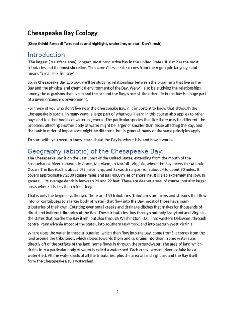Chesapeake Bay Reading | PDF