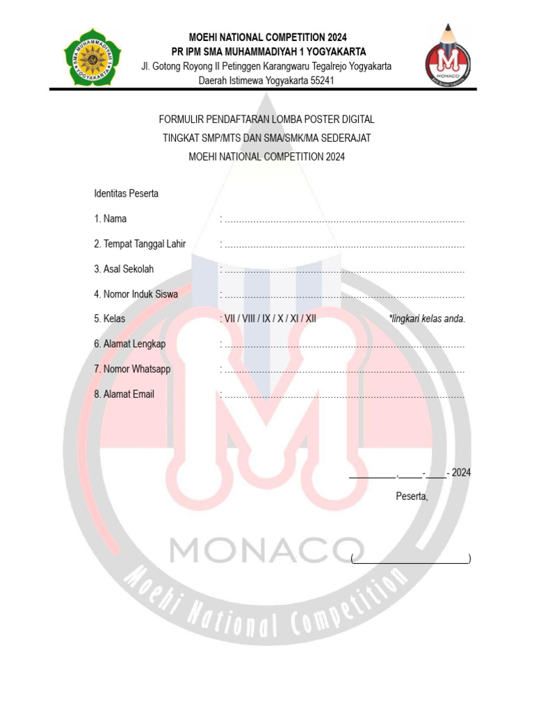 Poster Digital - Formulir Pendaftaran Dan Surat Pernyataan Monaco 2024 | PDF