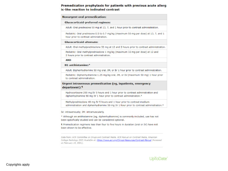 Premedication Prophylaxis For Acute Contrast Reaction | PDF