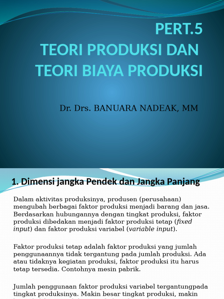 PERT 5 Teori Produksi Dan Teori Biaya Produksi | PDF