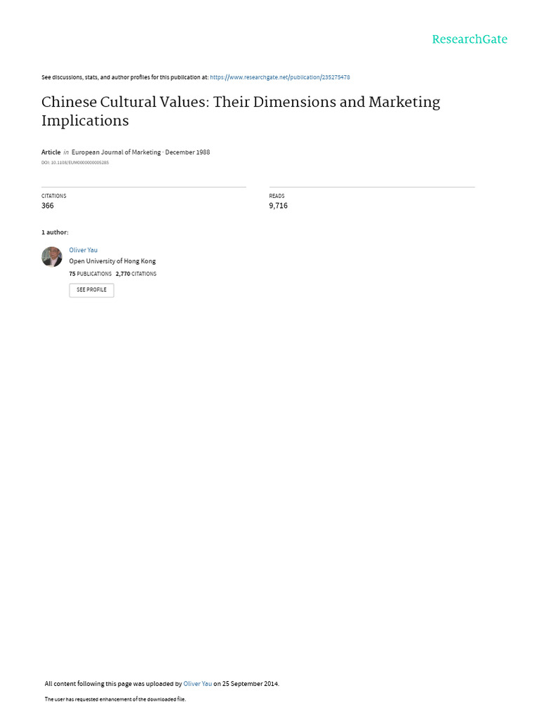 Chinese Cultural Values - Their Dimensions and Marketing Implications | PDF