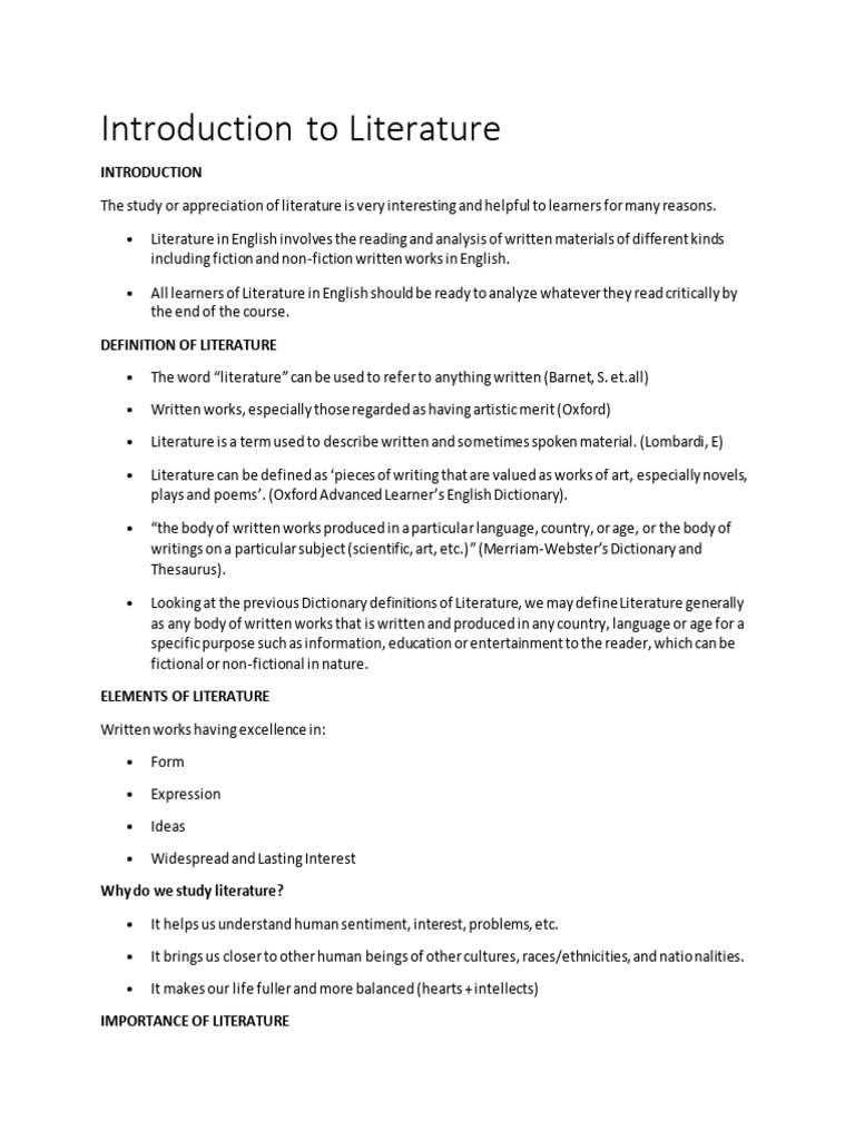 Introduction To Literature | PDF