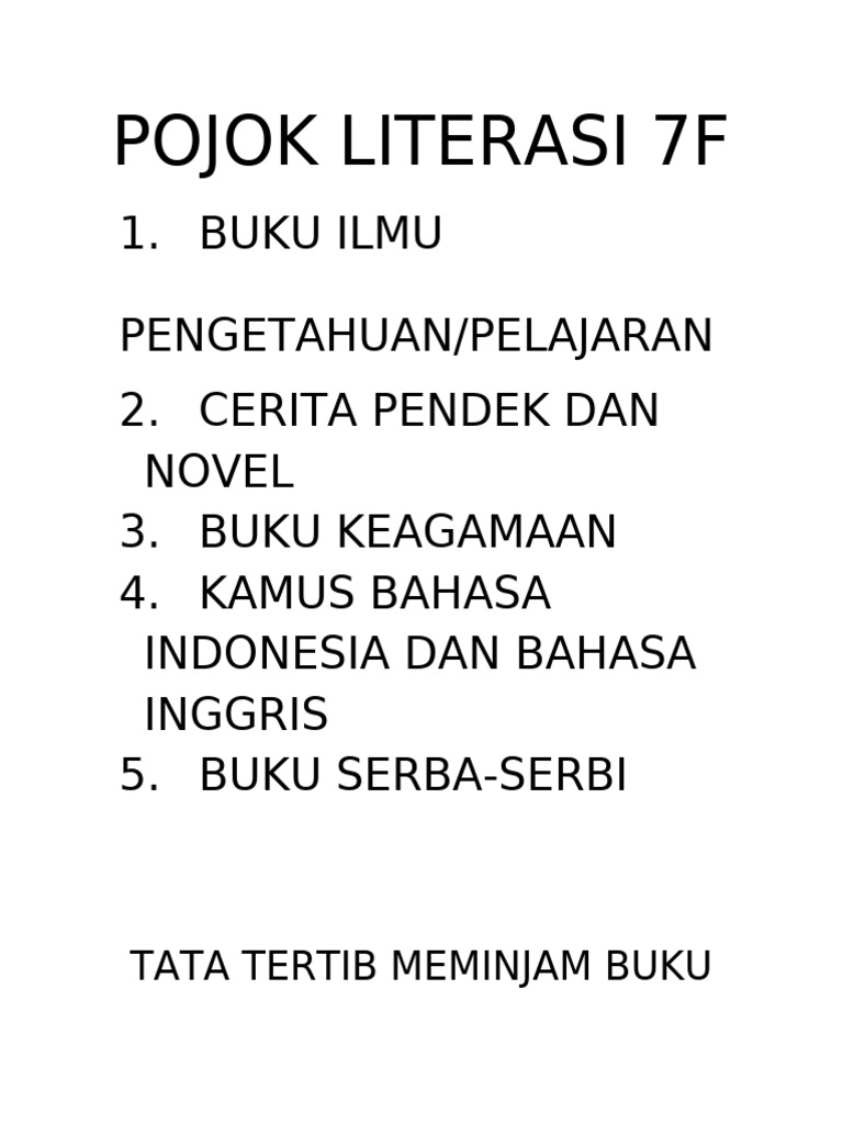 Pojok Literasi 7F | PDF