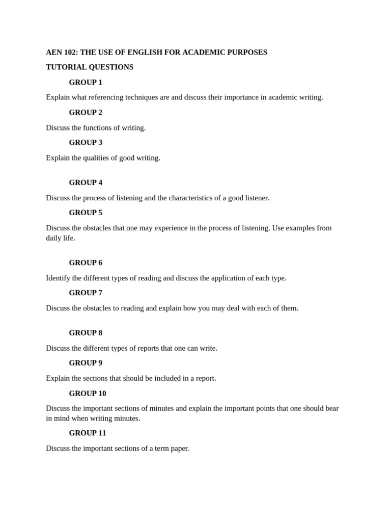 AEN 102 The Use of English For Academic Purposes | PDF