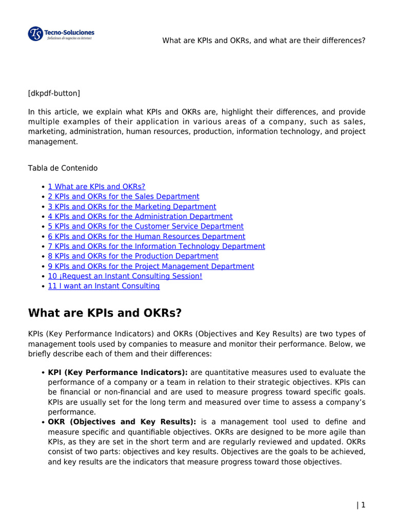What Are KPIs and OKRs, and What Are Their Differences | PDF