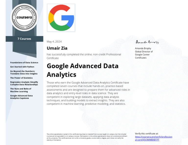 Certificaion Google Advanced Data Analytics | PDF | Data Science ...