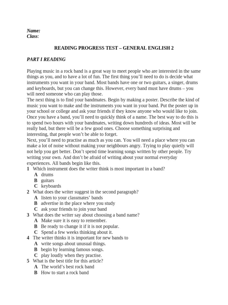 TATQ2 - Reading Progress Test - UFM | PDF