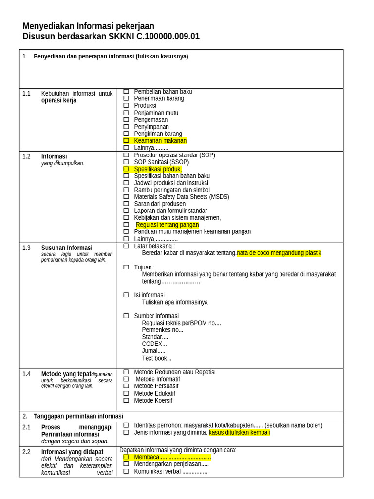 Form 3. Menyediakan Informasi Pekerjaan | PDF