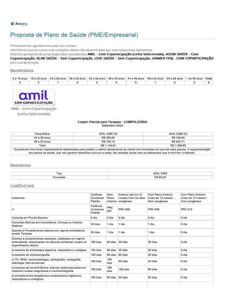 Proposta de Plano de Saúde (PME/Empresarial) Simulador Online | PDF