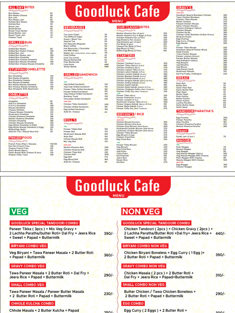 Goodluck Cafe Menu Updated | PDF