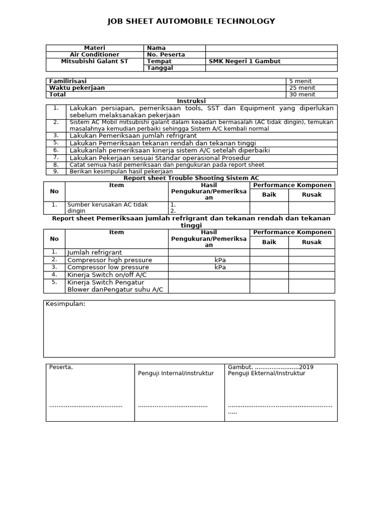 Job Sheet AC | PDF