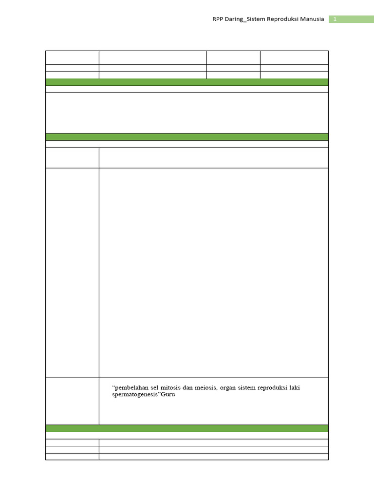 RPP 1 LBR Sistem Reproduksi Manusia | PDF