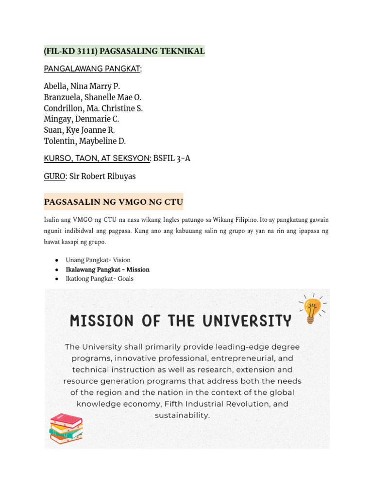 Fil KD 3111 Pagsasalin NG Vmgo NG Ctu | PDF