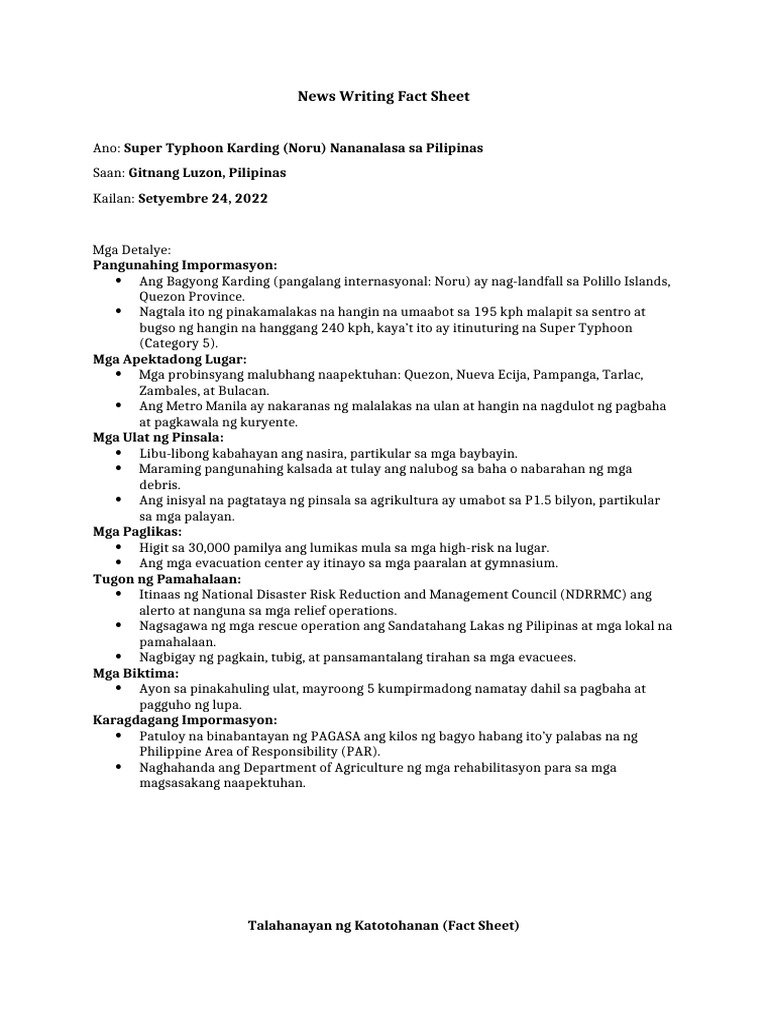 News Writing Fact Sheet | PDF