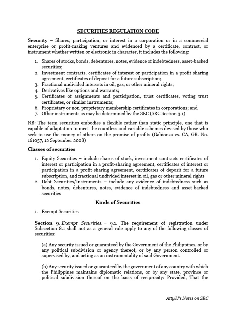 Securities Regulation Code Notes | PDF